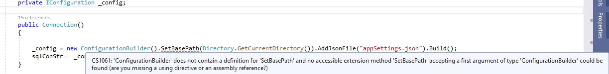 ConfigurationBuilder does not contain a definition for SetBasePath ...